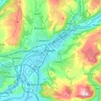Carte topographique Neath, altitude, relief