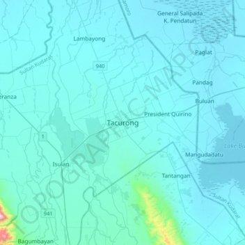 Carte topographique Tacurong, altitude, relief