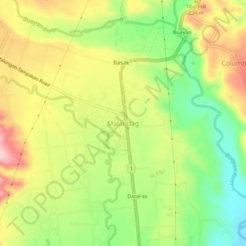 Carte topographique Malandag, altitude, relief