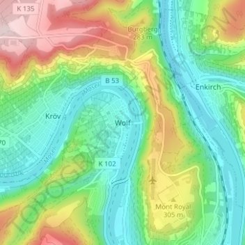 Carte topographique Wolf, altitude, relief