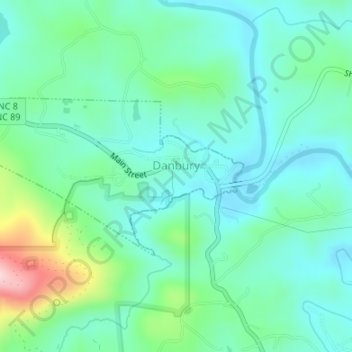 Carte topographique Danbury, altitude, relief
