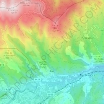 Carte topographique Eus, altitude, relief