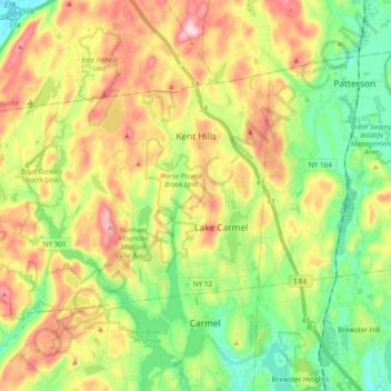 Carte topographique Town of Kent, altitude, relief