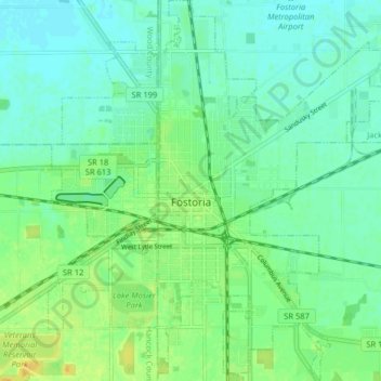 Carte topographique Fostoria, altitude, relief