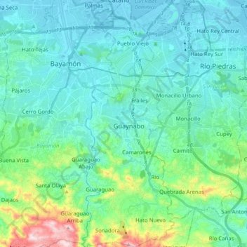 Carte topographique Guaynabo, altitude, relief